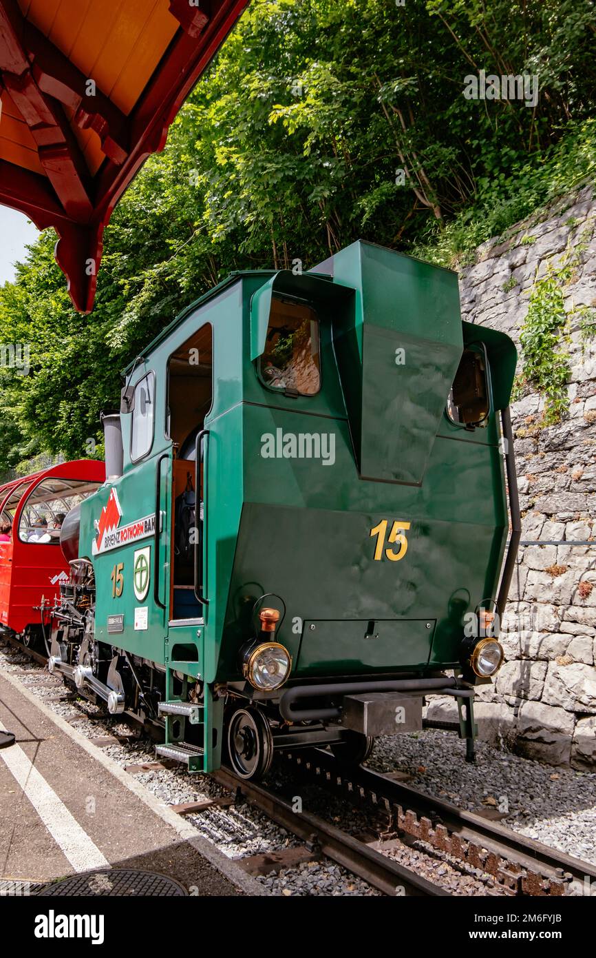 Train from Rothorn to Brienz at the station - Brienz-Rothorn bahn is a ...