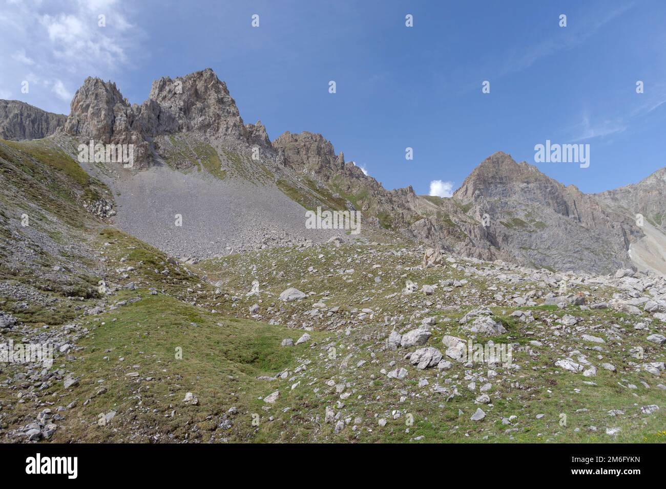 Mountain rocks in Italian Alps massif, Maira Valley, during trek in ...