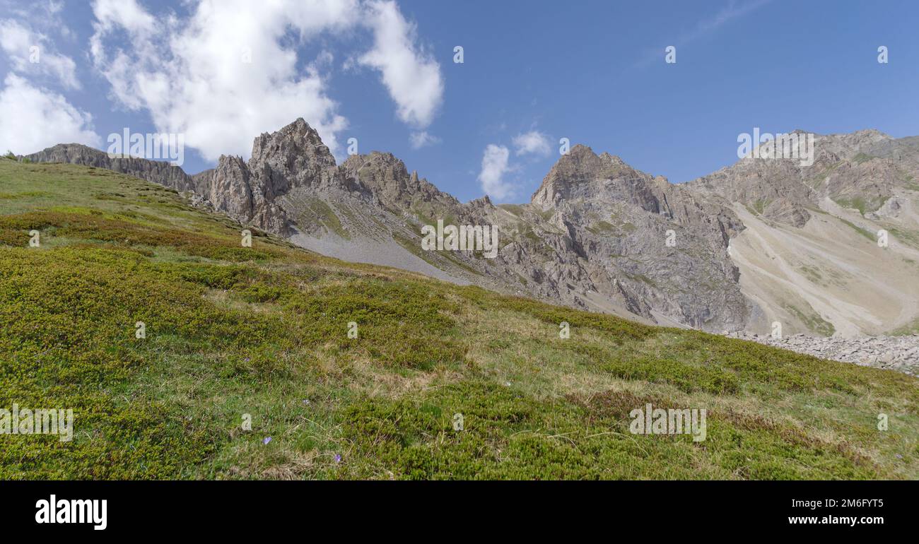 Mountain rocks in Italian Alps massif, Maira Valley, during trek in ...