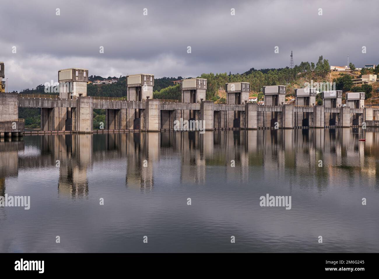 Crestuma - Lever Dam - concrete gravity dam on the Douro River with a ...