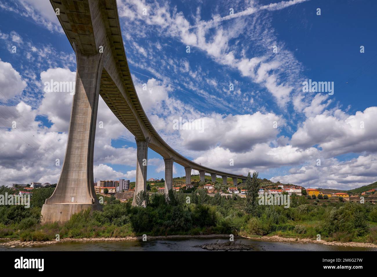Modern Concrete Curved Bridge - View from the Cruise Boat in Douro ...