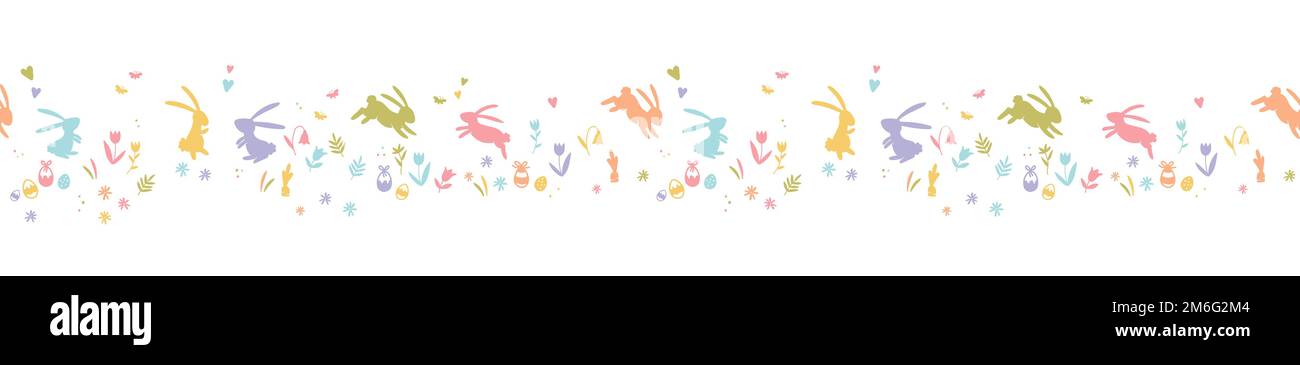 Cute hand drawn Easter horizontal seamless pattern with bunnies ...