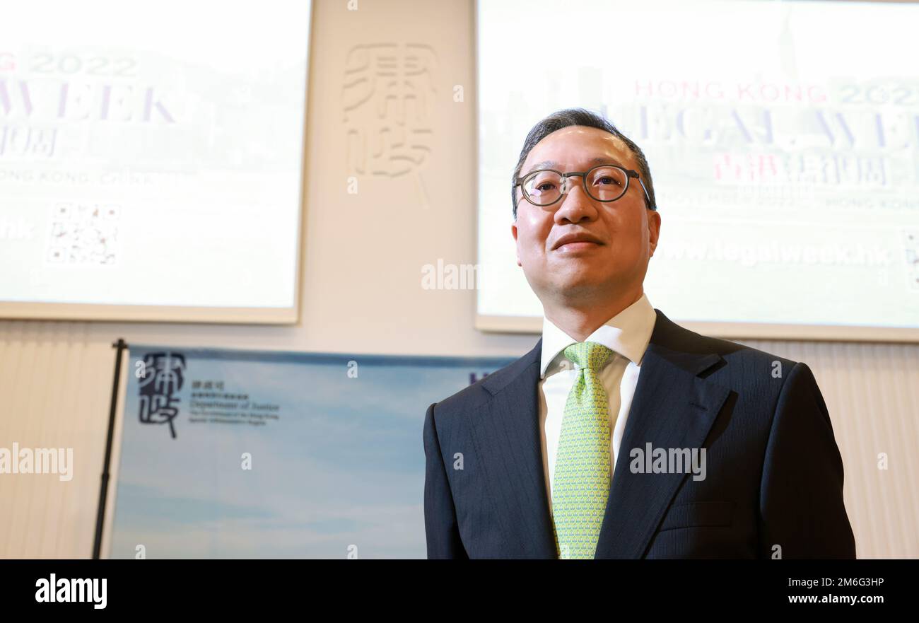 Secretary for Justice Paul Lam Ting-kwok, talks to media at Justice ...