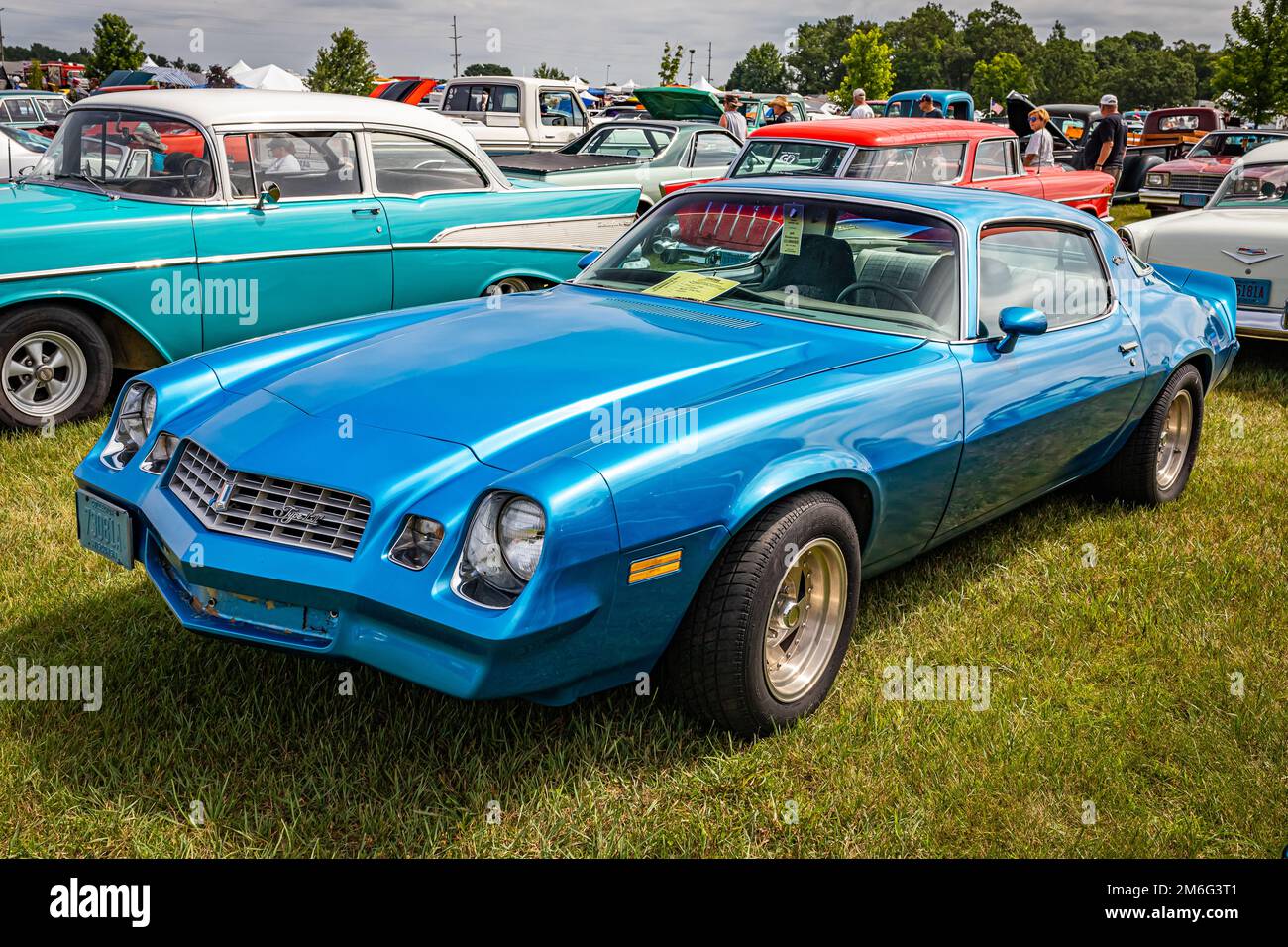 Iola, WI - July 07, 2022: High perspective front corner view of a 1978 ...