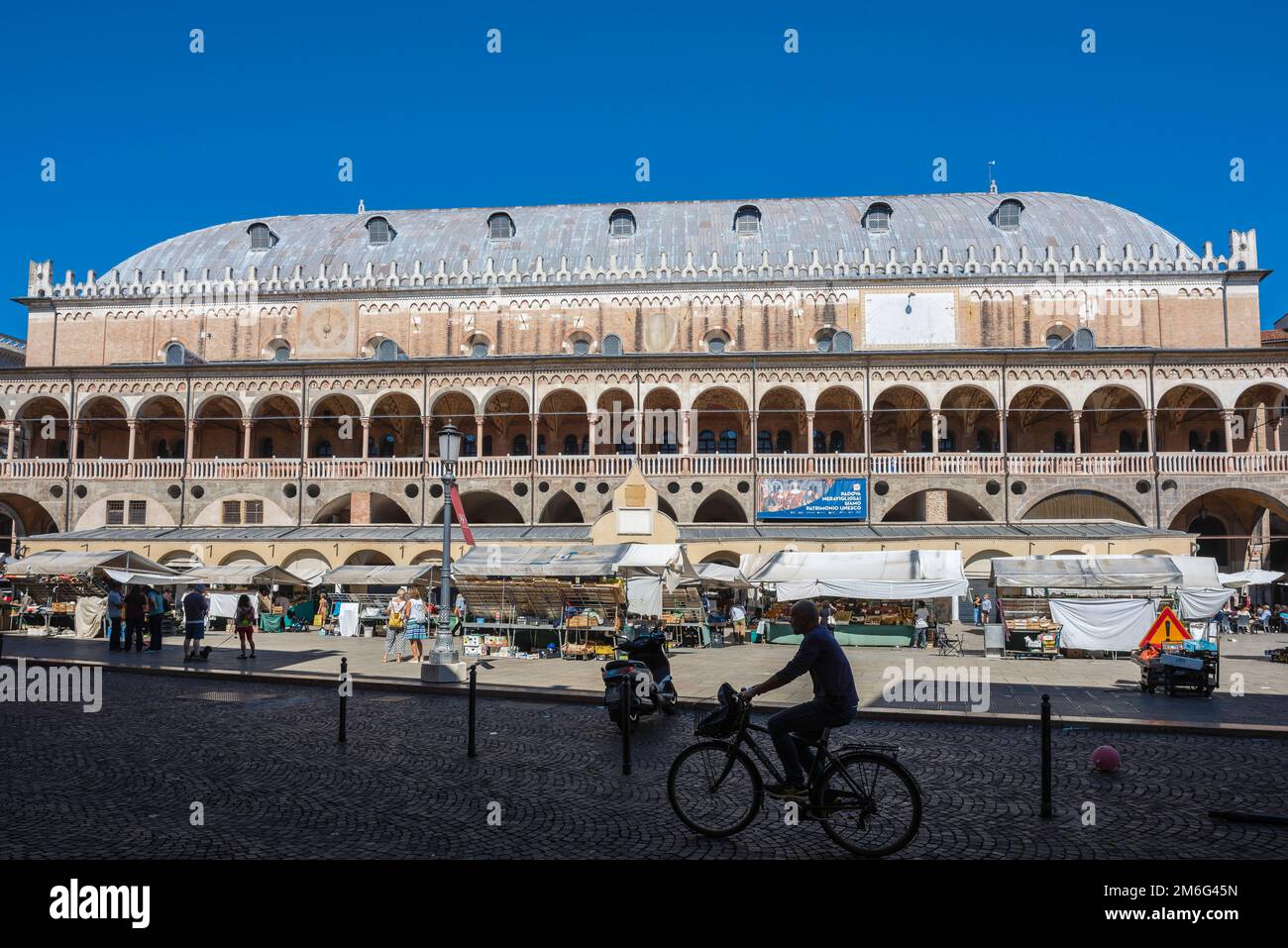 Padua Italy market, view in summer of market stalls in the Piazza delle ...