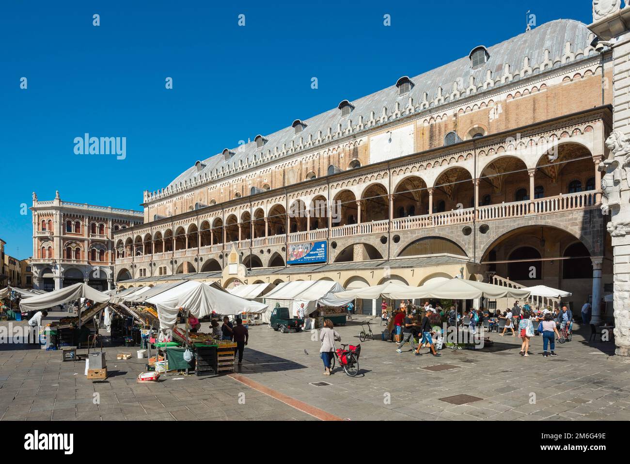 Padua Italy market, view in summer of market stalls in the Piazza delle ...