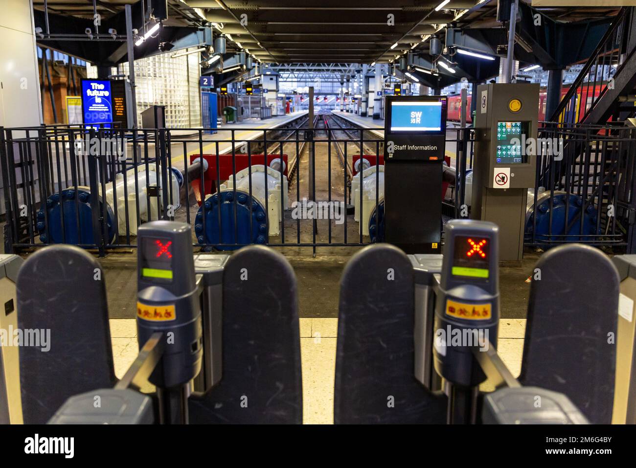 Empty platforms with the passenger gates closed are seen at Waterloo ...
