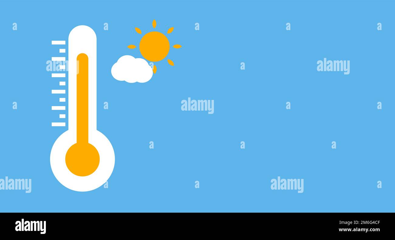 Background with heat thermometer icon and copy space on sunny day ...