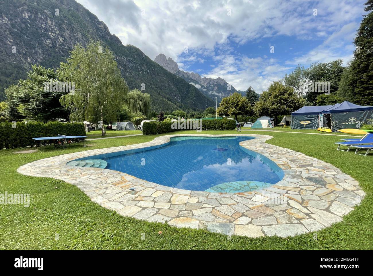 Swimming pool at campsite in the mountains Stock Photo - Alamy