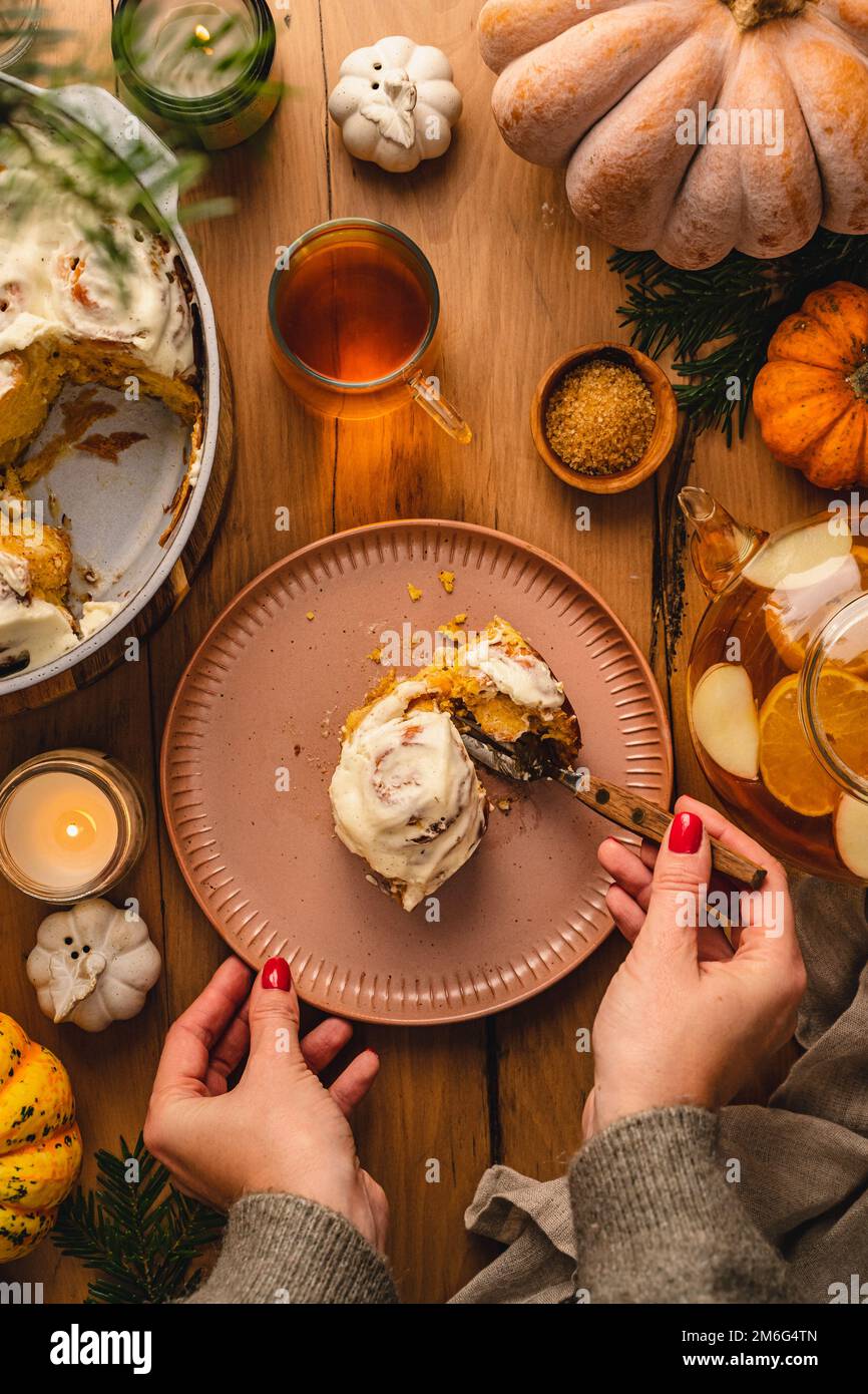 Cinnamon pumpkin dough bun rolls spicy homemade traditional Danish ...