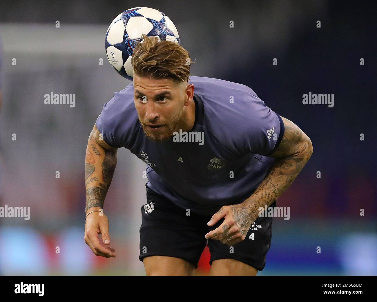 Sergio Ramos of Real Madrid controls the ball - Real Madrid training ...