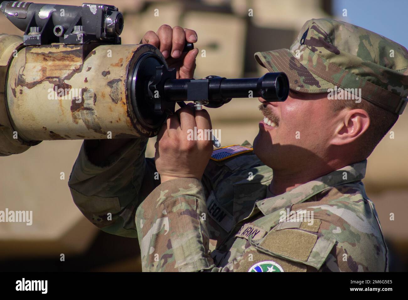 U.S. Army Staff Sgt. Donovan Leon, an armored vehicle crewmember with Q ...