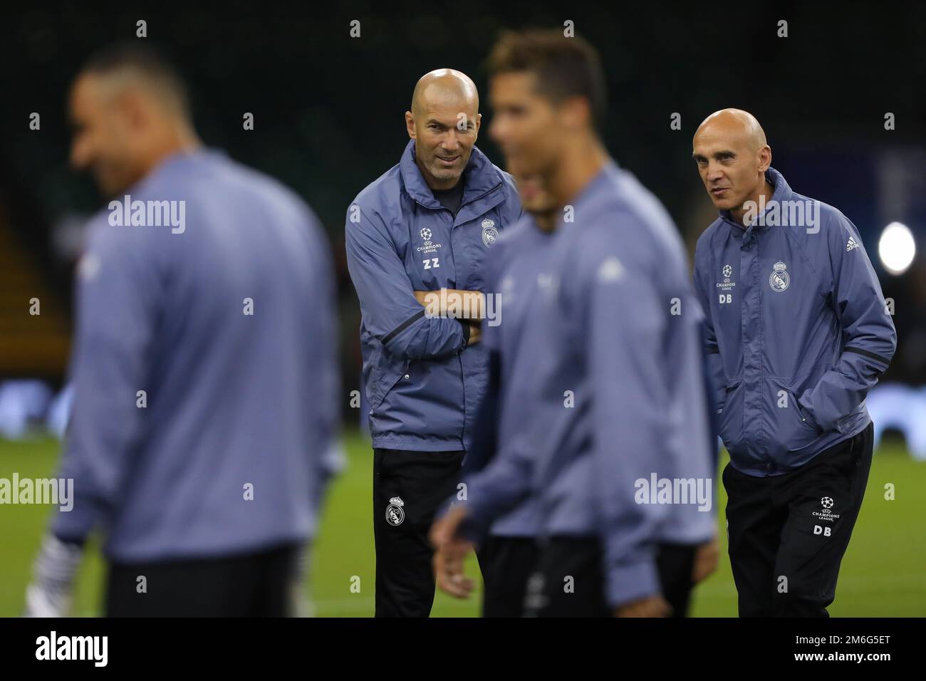 Head Coach of Real Madrid, Zinedine Zidane and David Bettoni watch the ...