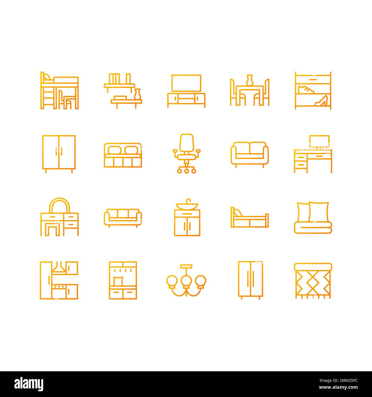 Furniture department pixel perfect gradient linear vector icons set ... Furniture department pixel perfect gradient linear vector icons set ...