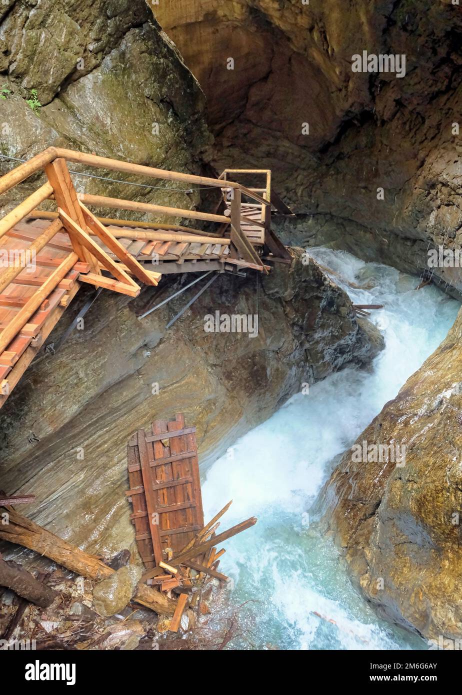 Steep stairs along waterfall and rocks in austria Stock Photo - Alamy