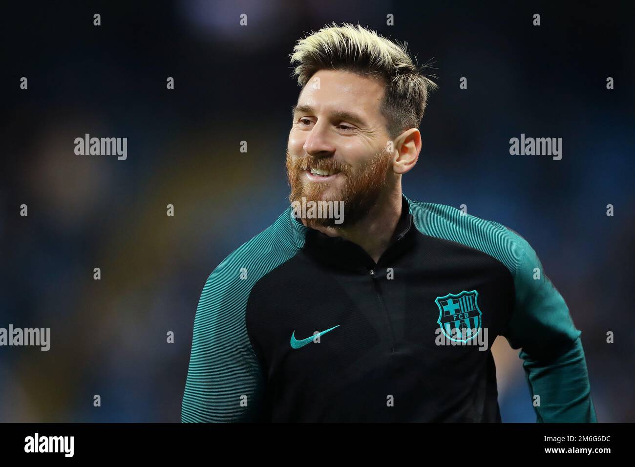 Lionel Messi of Barcelona warms up - Manchester City v Barcelona, UEFA ...