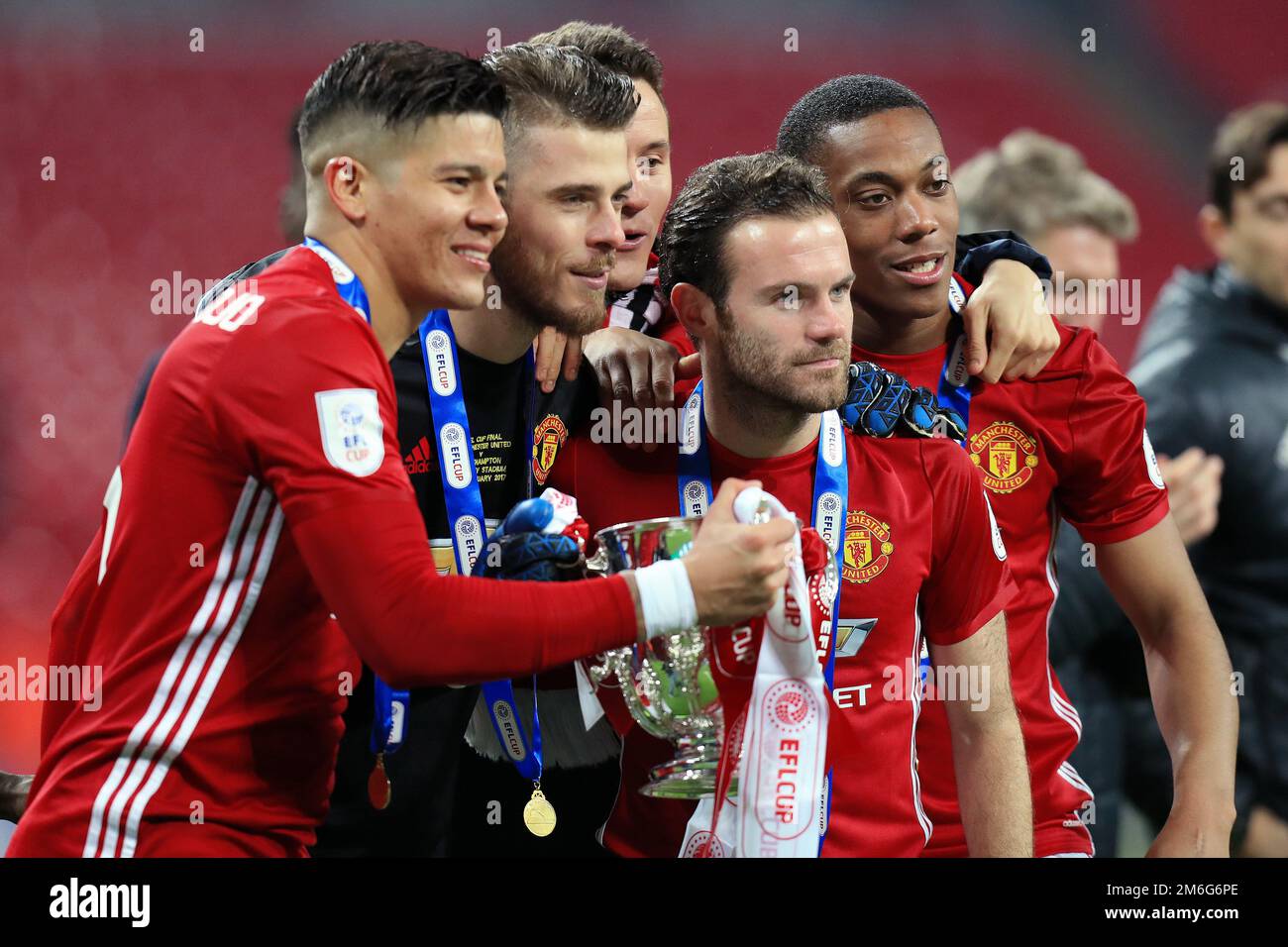 Manchester United players celebrate winning EFL Cup Final - Manchester United v Southampton, EFL ...