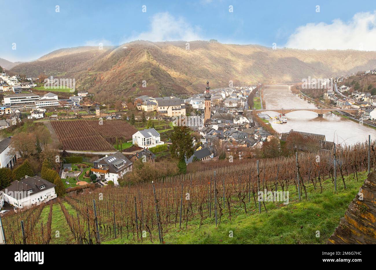 View of the city of Cochem and the Moselle River from the height of ...