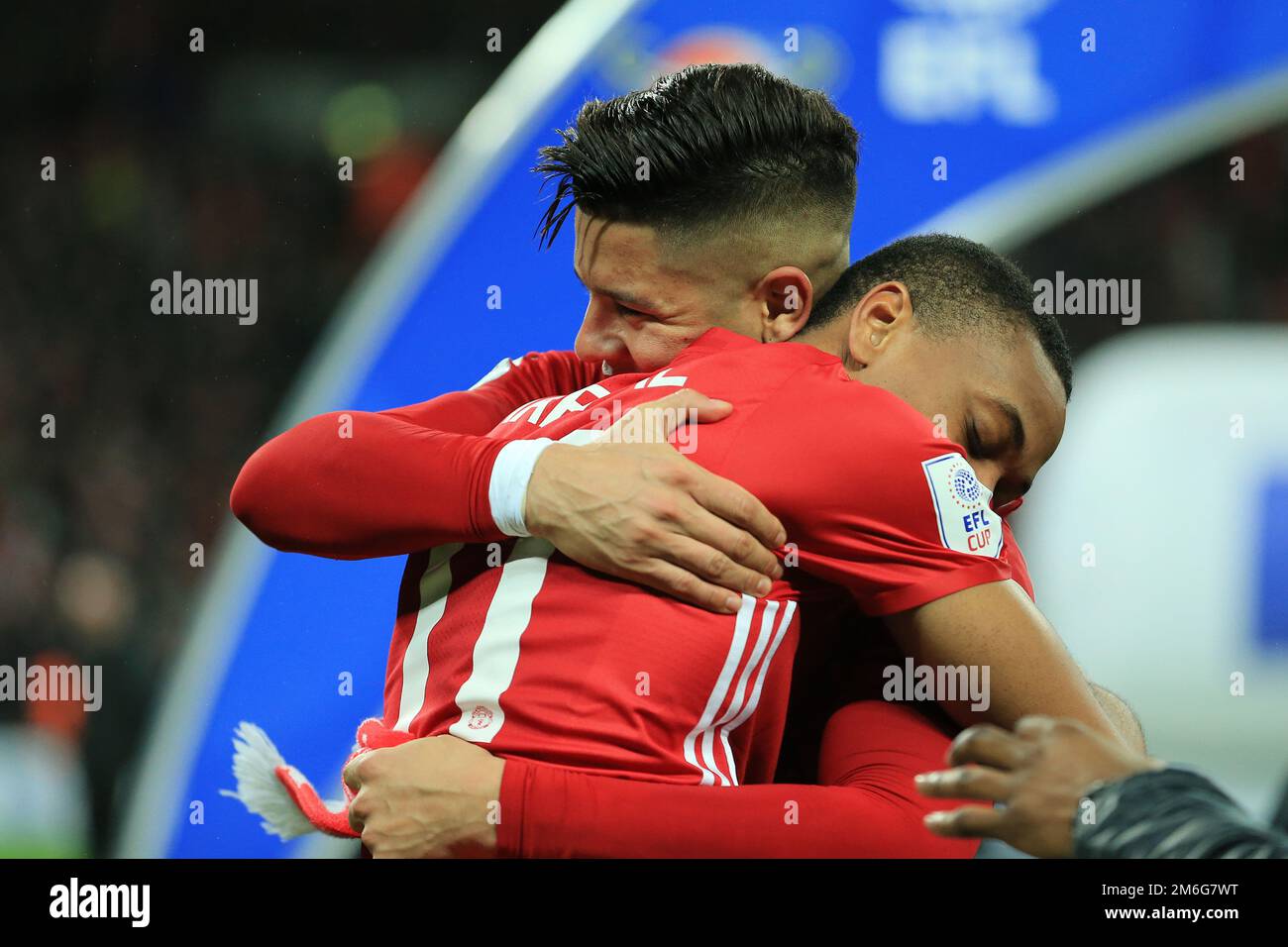 Anthony Martial of Manchester United hugs Marcos Rojo of Manchester ...