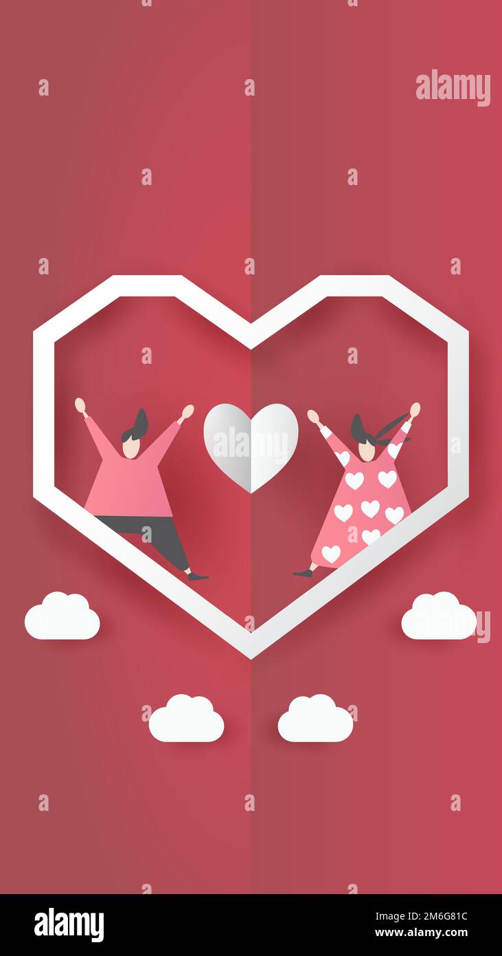 cute love paper art valentine day. with lovely valentine boy and girl ...