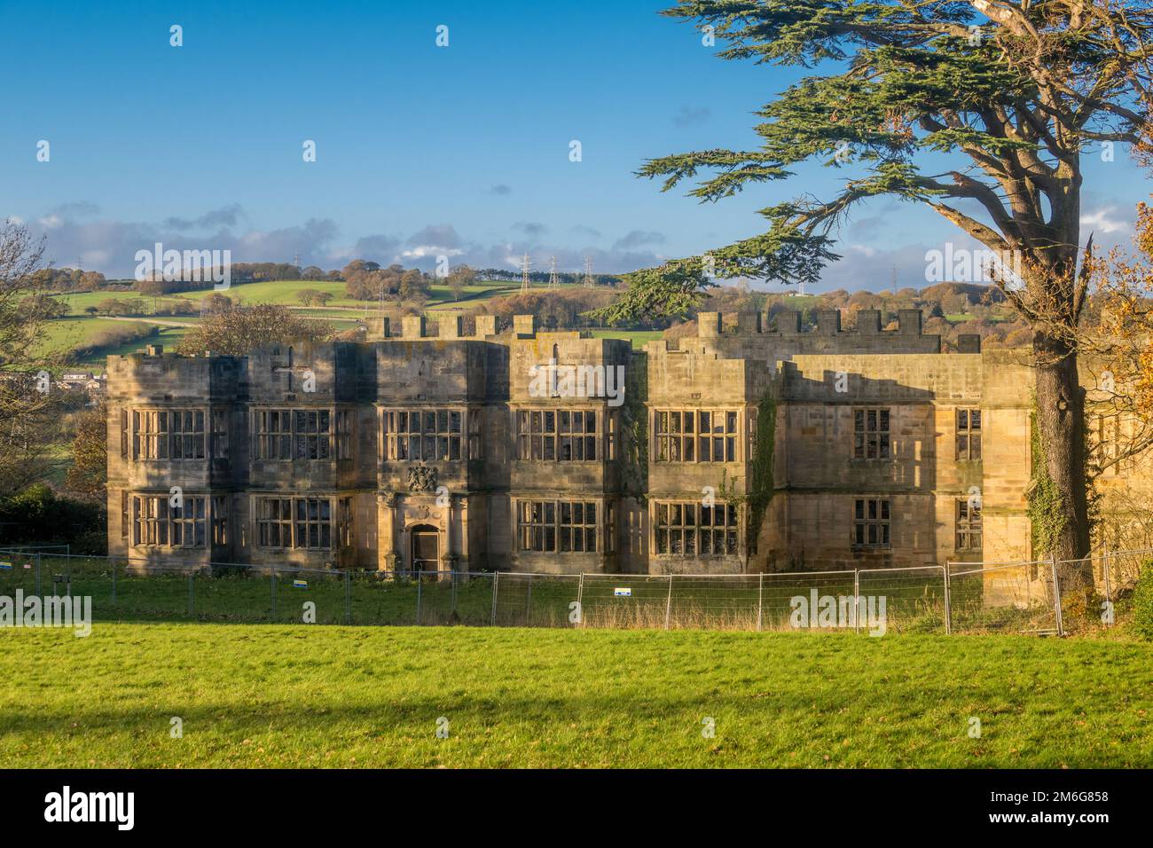 Exterior façade of the derelict remains of Gibside Hall. Rowlands Gill ...