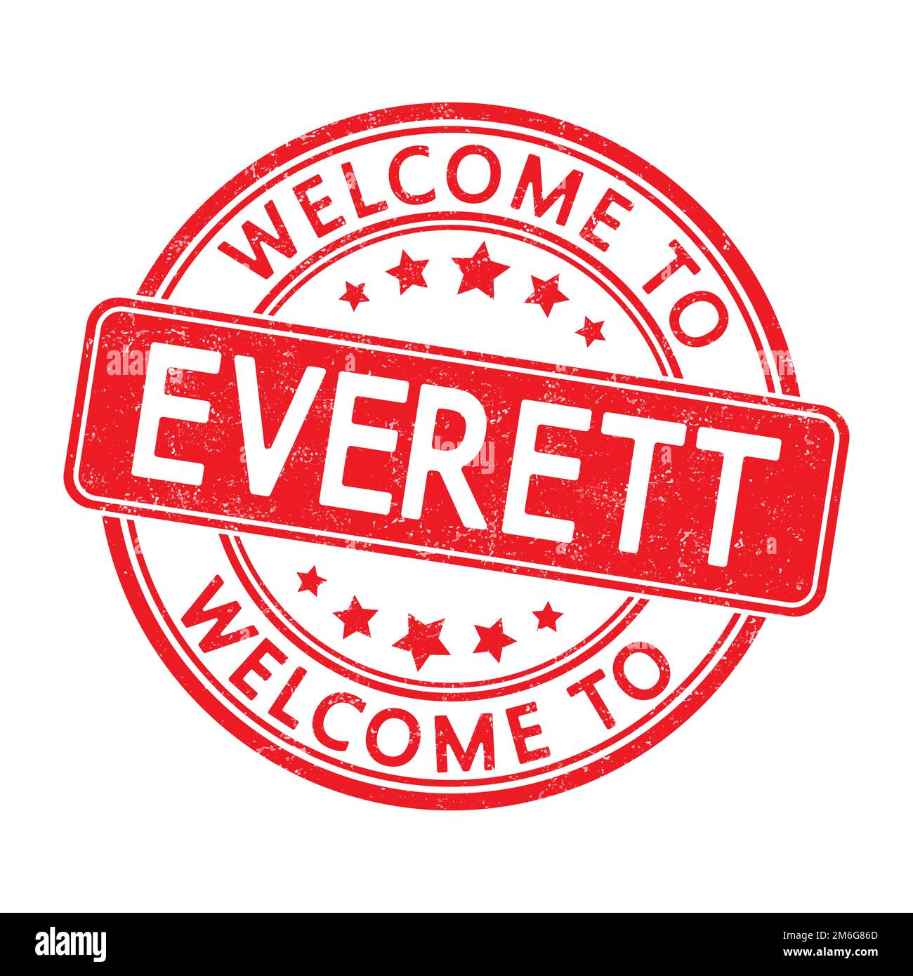 Welcome to EVERETT. Impression of a round stamp with a scuff. Flat ...