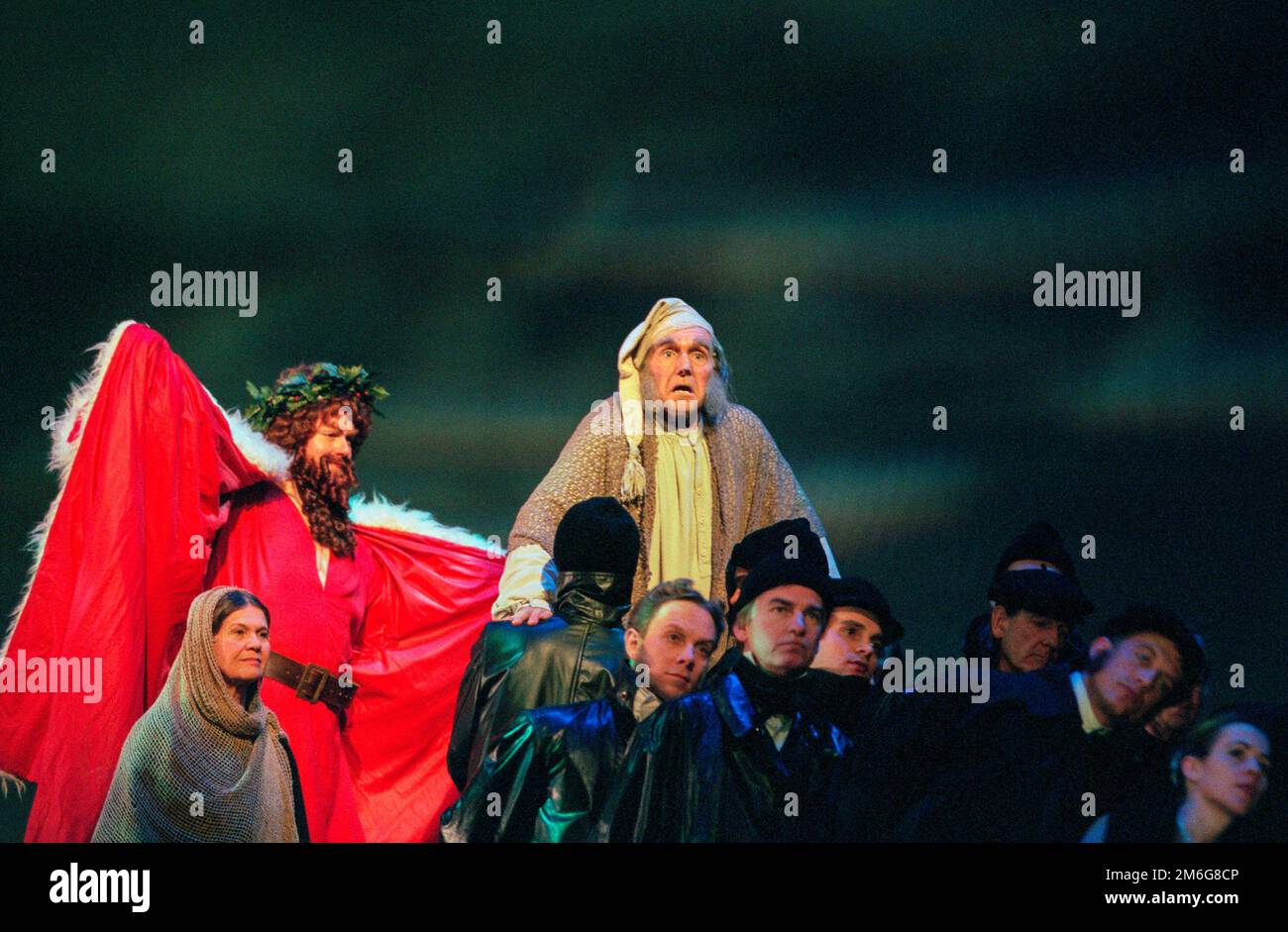 rear left: Clive Francis (Ebenezer Scrooge), Jeff Shankley (The Spirit ...