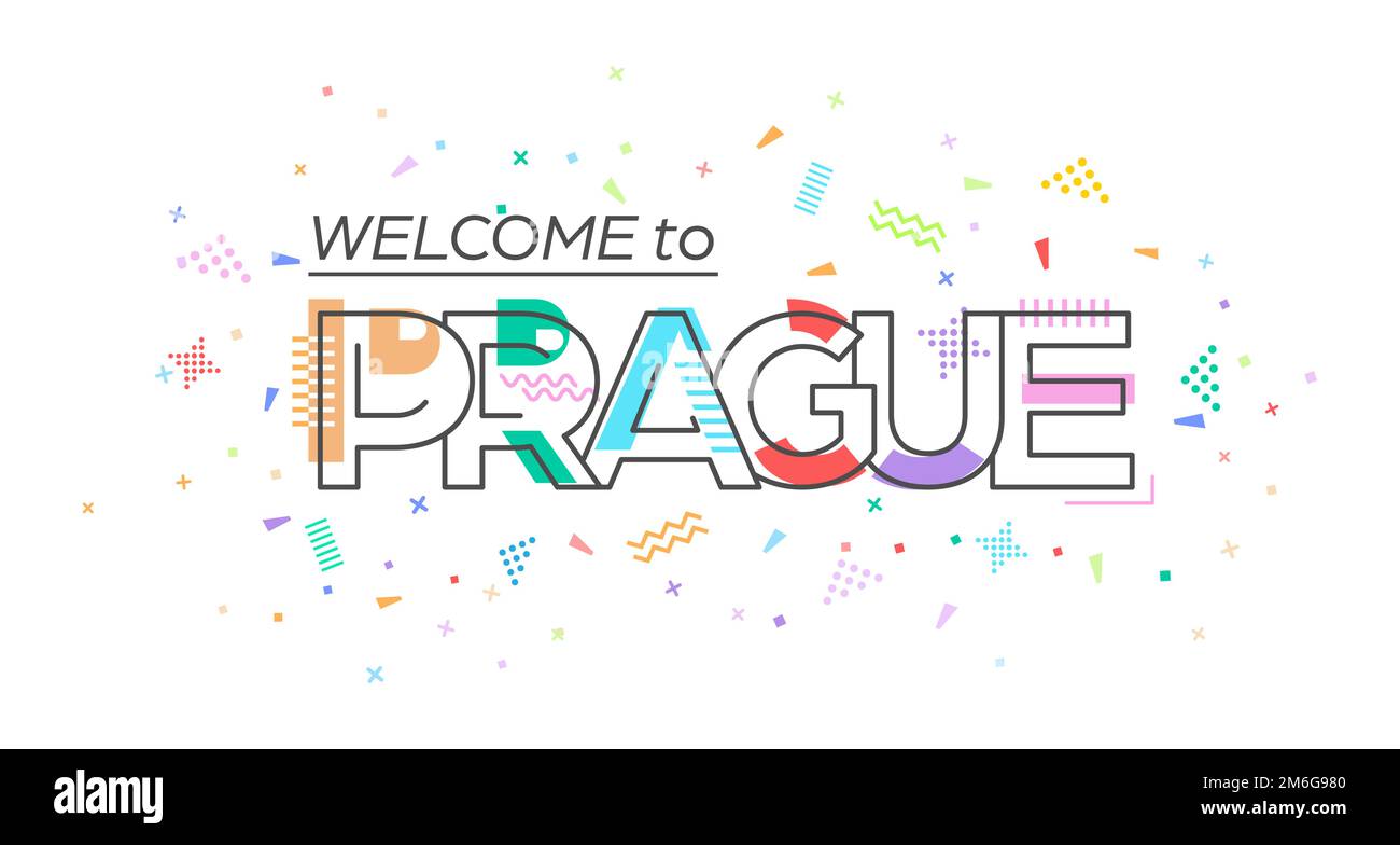 Welcome to Prague. Vector lettering for greetings, postcards, posters ...