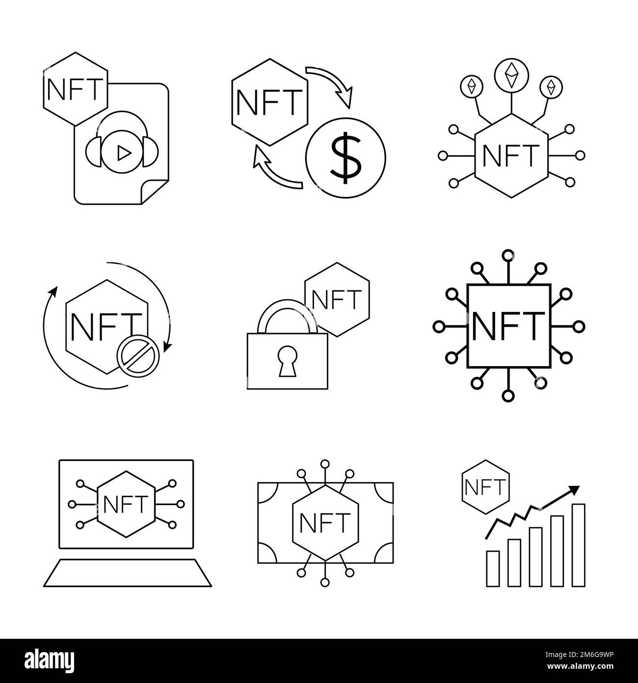 NFT technology line icon set. Crypto Icon or Logo Symbol vector ...