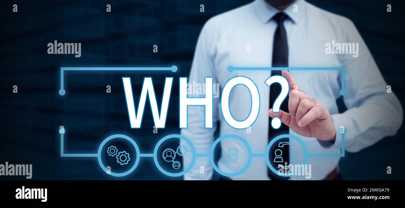 Text sign showing Who. Concept meaning Asking the name of specific ...