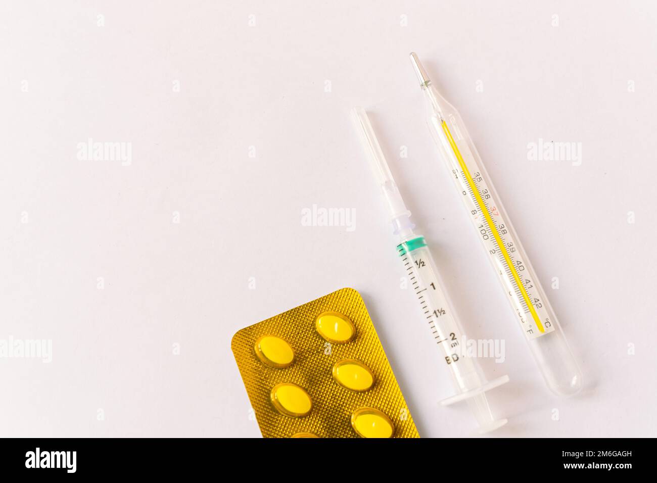 Various medical equipment, thermometer, ampoules, pipette, drugs ...