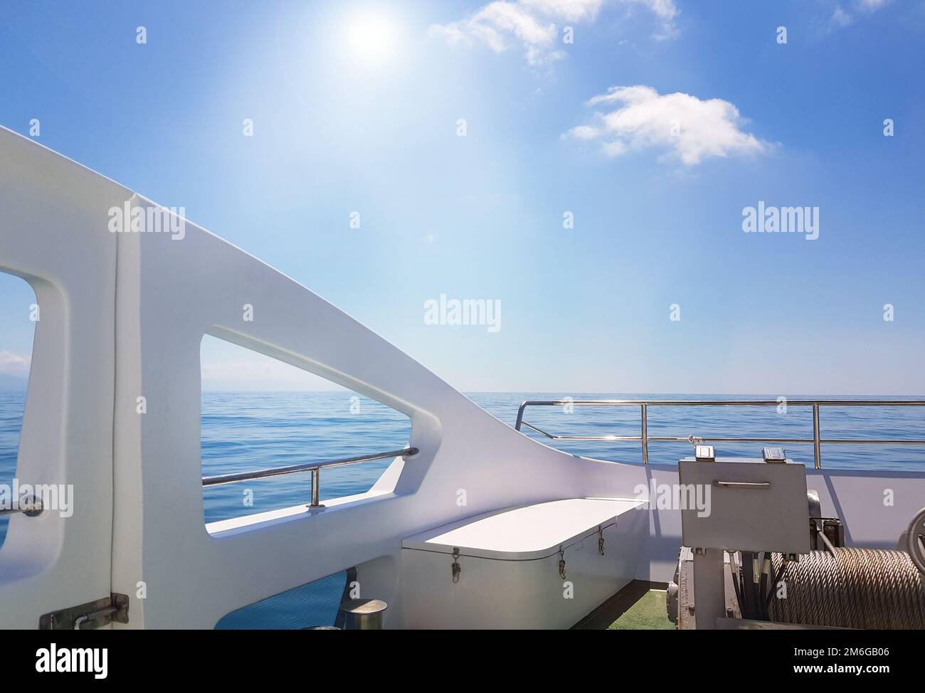 View of the calm sea from the deck of a luxury yacht, the concept of ...