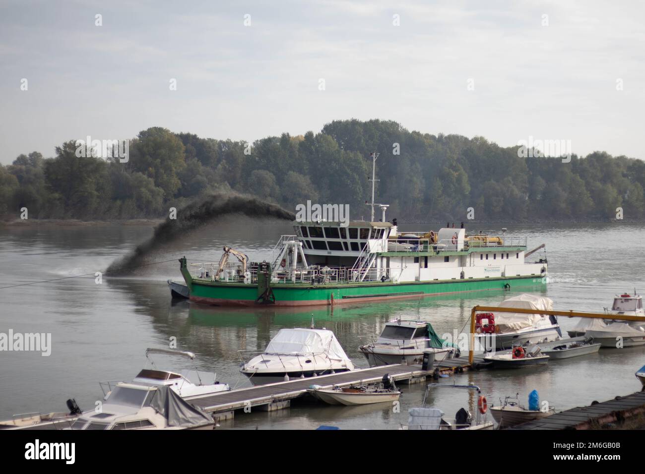 Boat dredging the Po river in Boretto, Emilia Romagna, Italy Stock ...