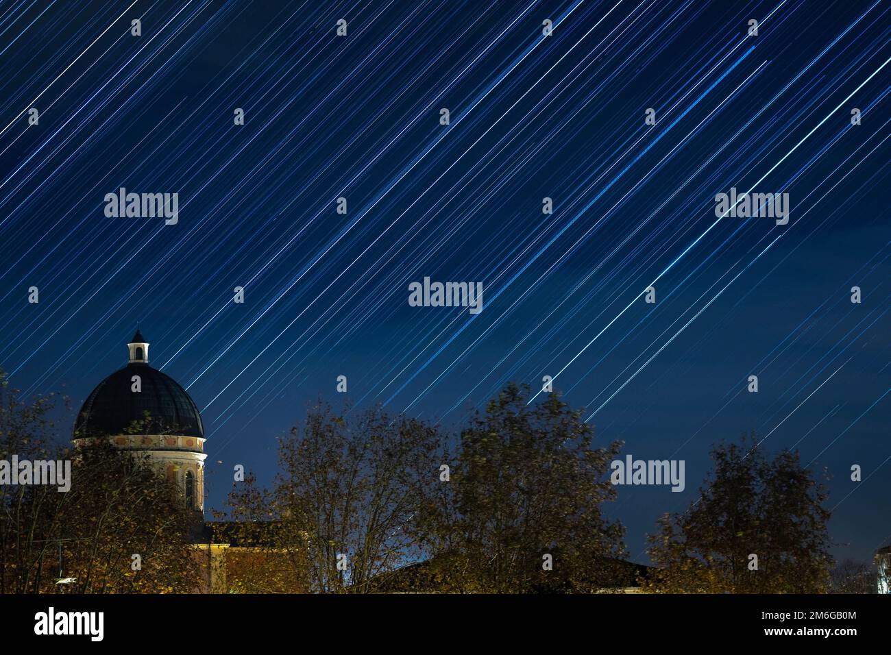 Starry night star trails view in Boretto, Emilia Romagna, Italy Stock ...