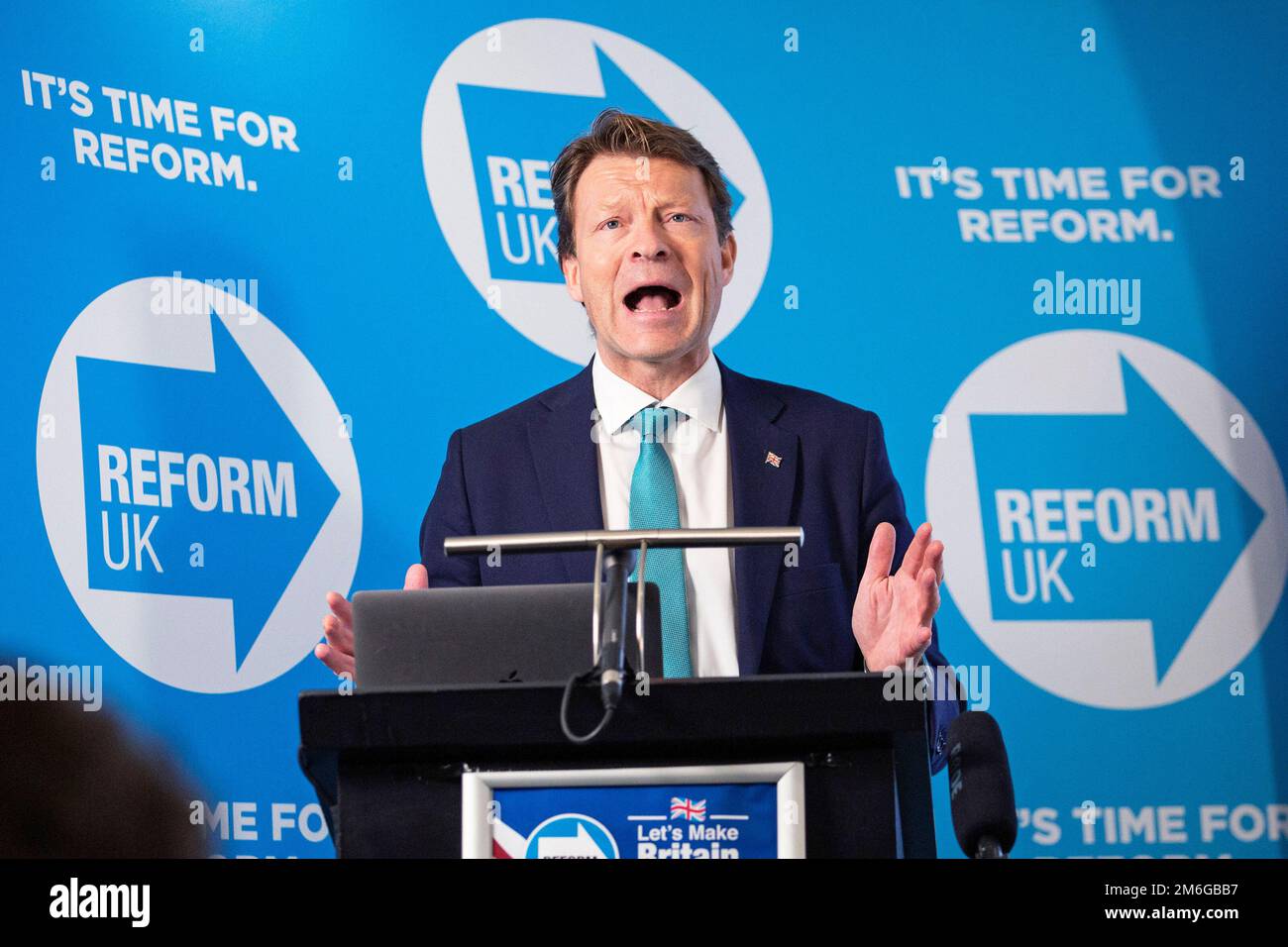 London ,United Kingdom 04/01/23. Richard Tice leader of Reform UK sets ...
