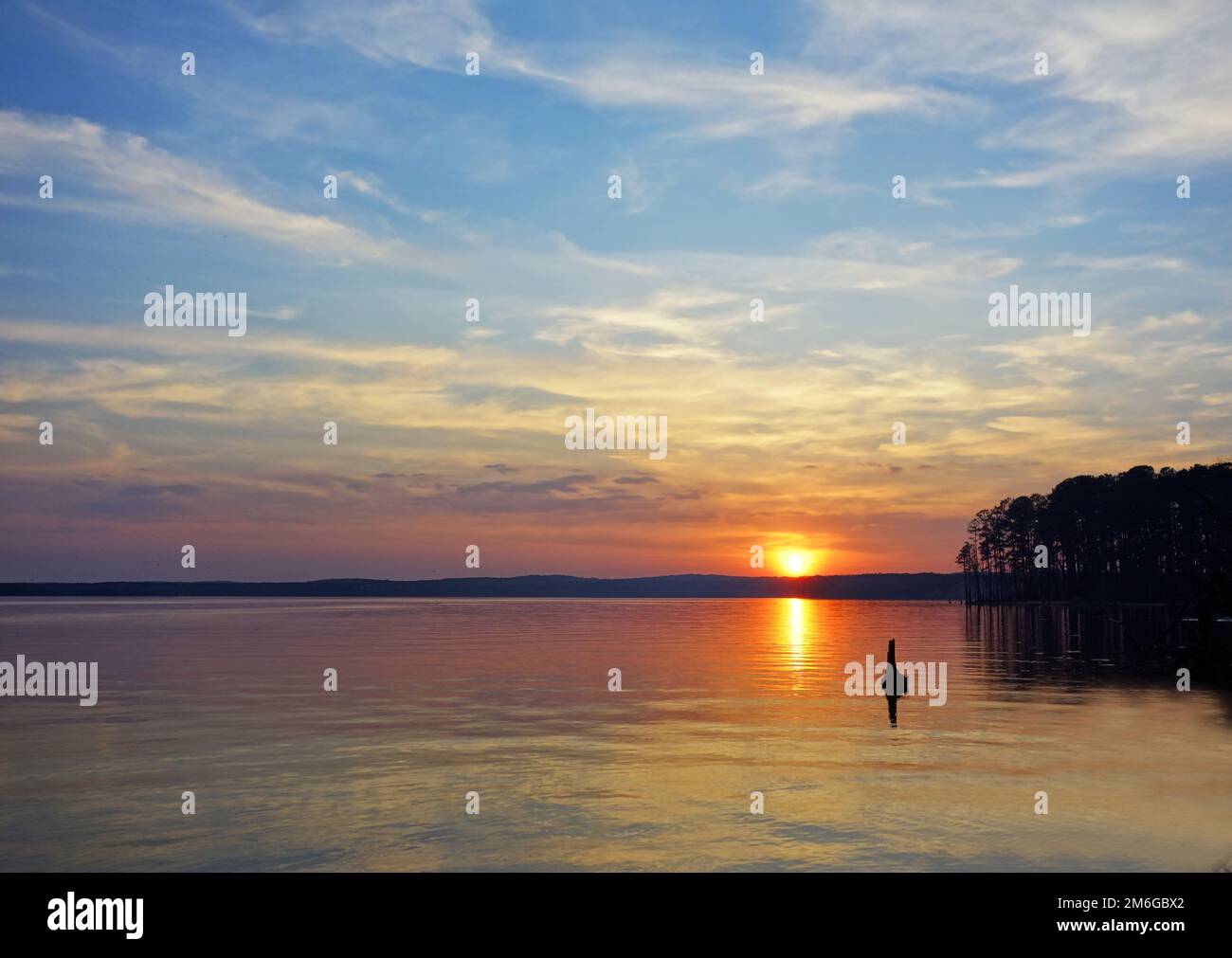 Sunset over Jordan Lake State Park, a poular camping and boating ...