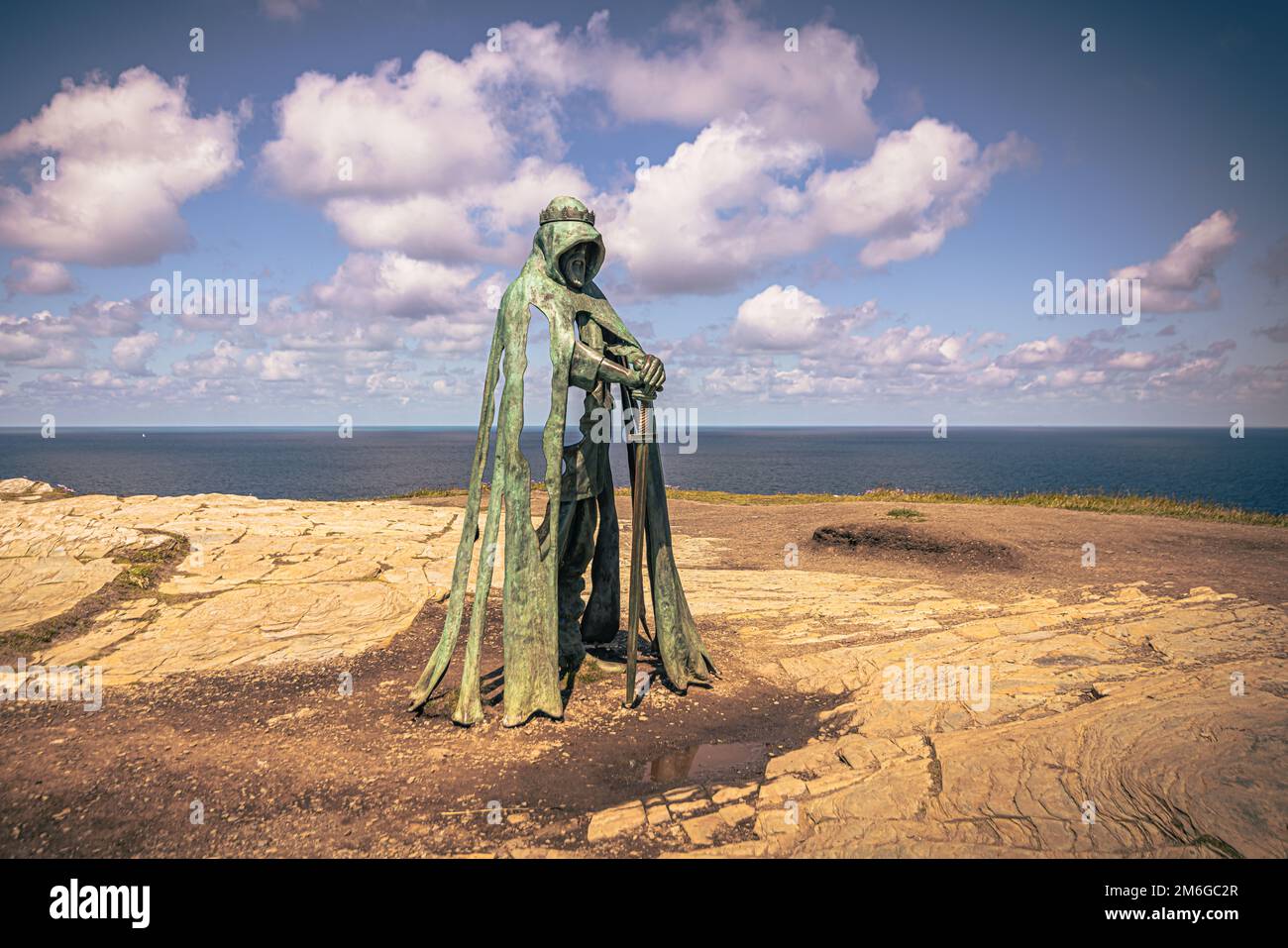Tintagel - May 30 2022: Statue of the legendary King Arthur in the ...