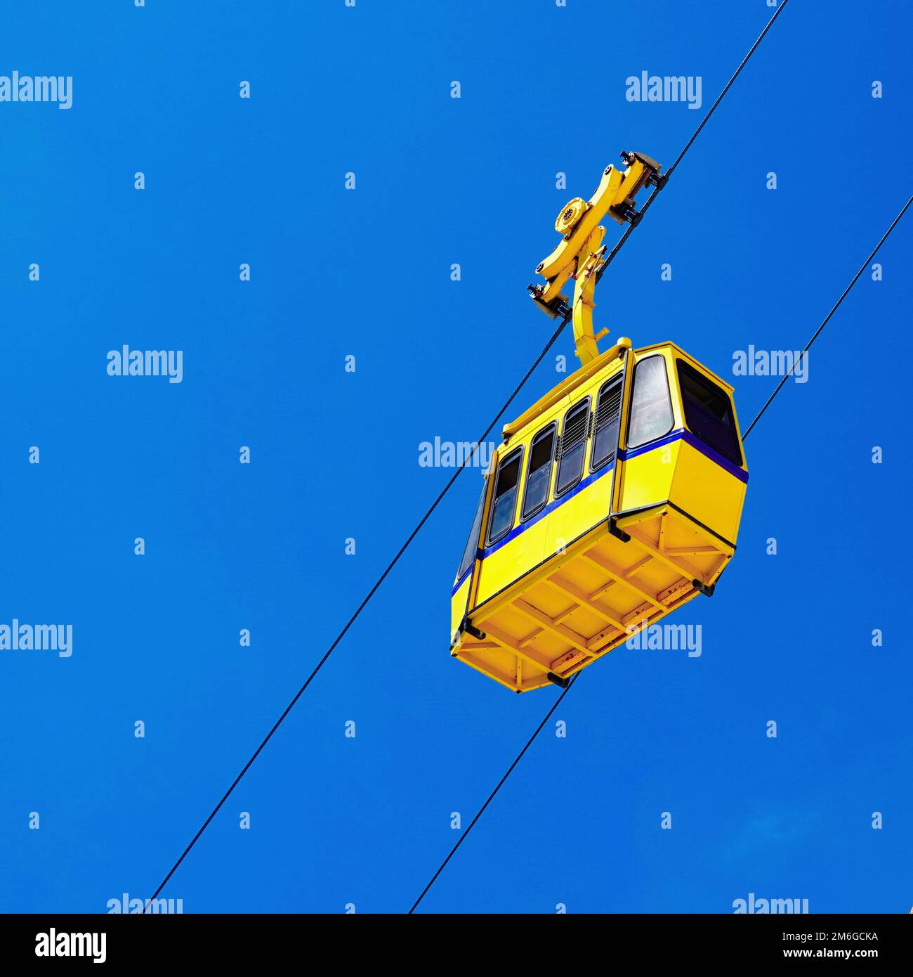 Yellow Cableway Cabin against sky. Rosh Hanikra, Mediterranean, Israel ...