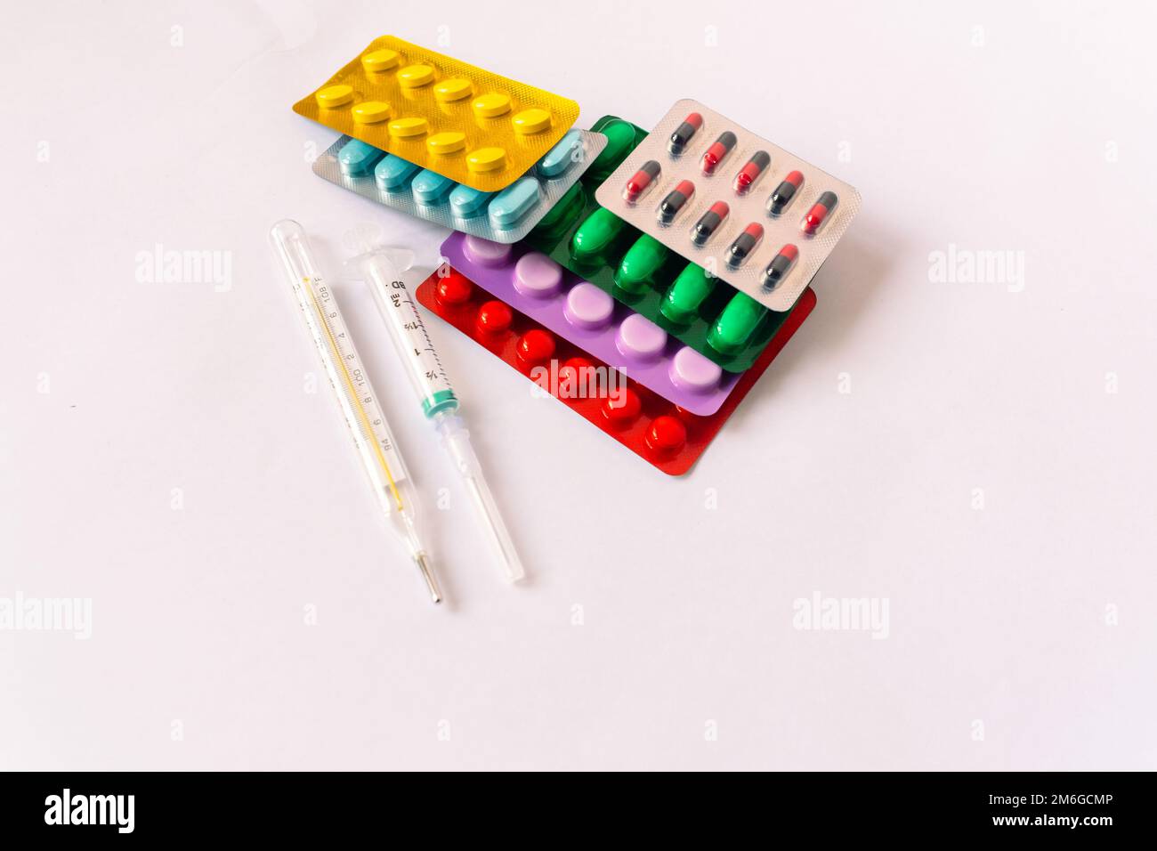 Various medical equipment, thermometer, ampoules, pipette, drugs ...