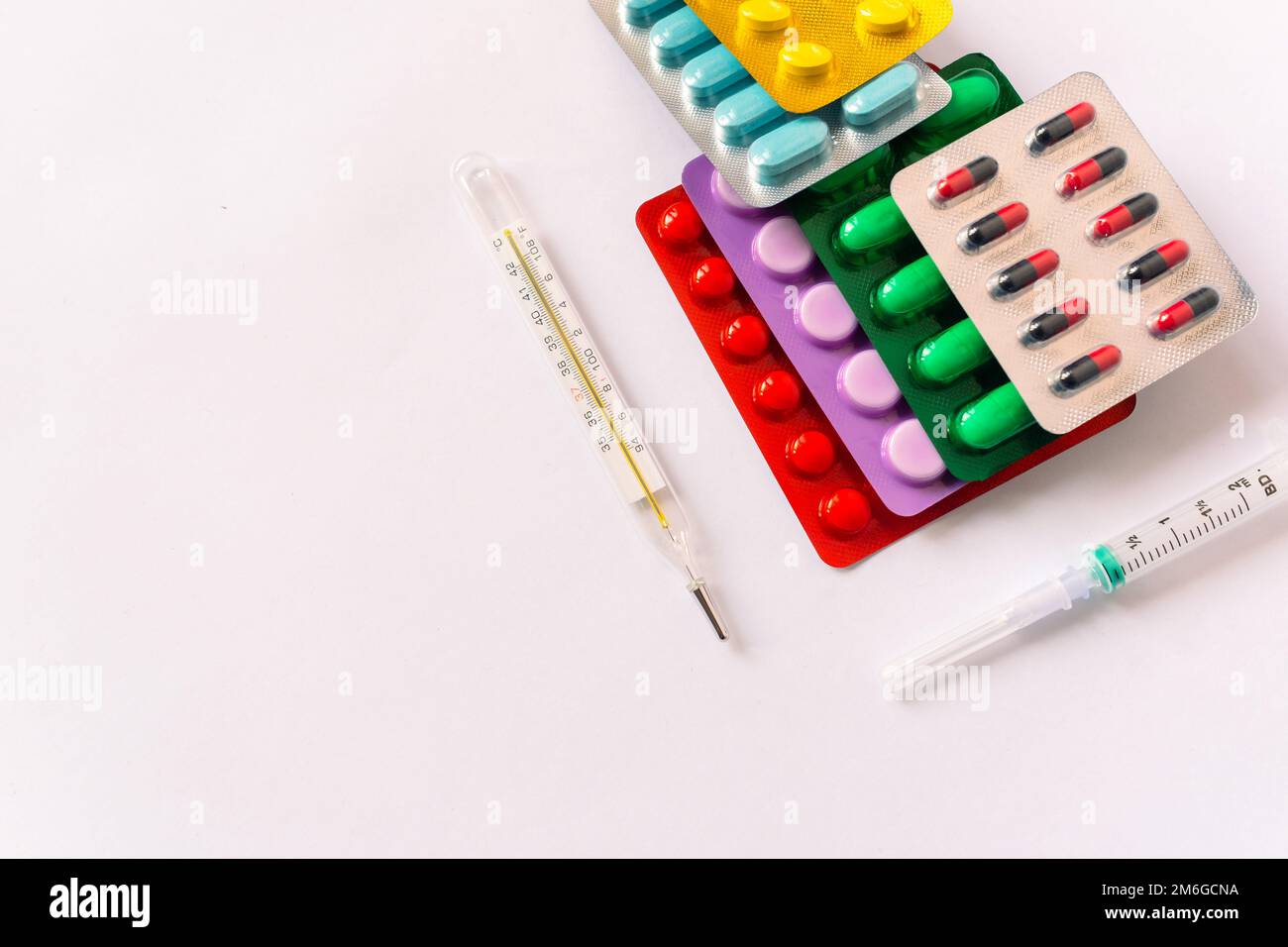 Various medical equipment, thermometer, ampoules, pipette, drugs ...