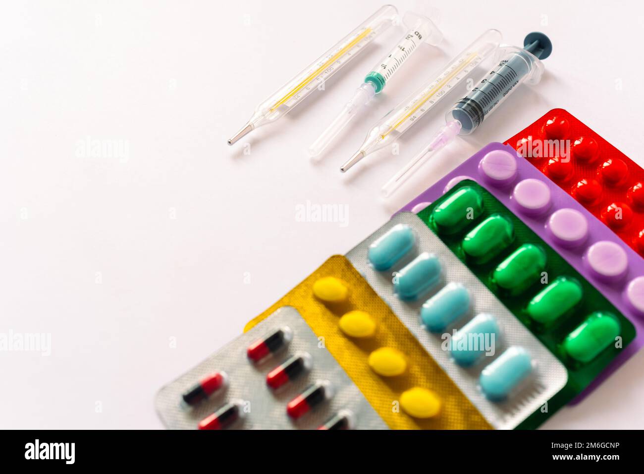 Various medical equipment, thermometer, ampoules, pipette, drugs ...