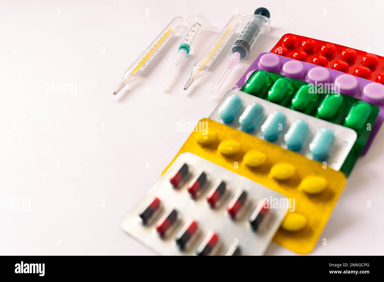 Various medical equipment, thermometer, ampoules, pipette, drugs ...