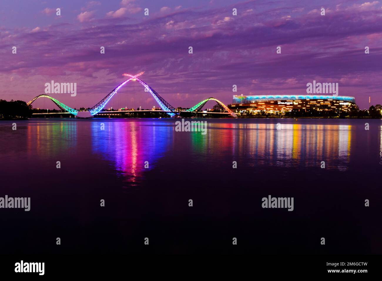 Matagarup Bridge Lights on the Swan River and Optus Perth Stadium ...