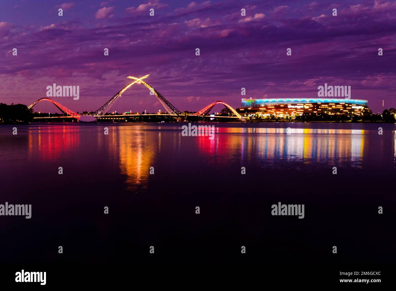 Matagarup Bridge Lights on the Swan River and Optus Perth Stadium ...