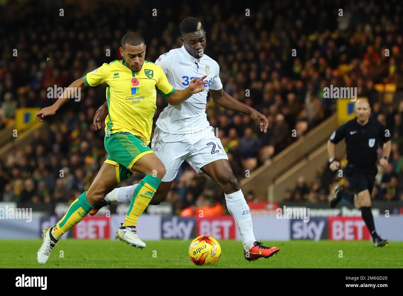 Louis Thompson of Norwich City and Hadi Sacko of Leeds United - Norwich ...