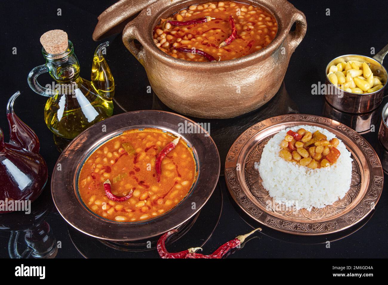 Turkish food on the table Baked bean pilaf (dark blue beans and rice ...