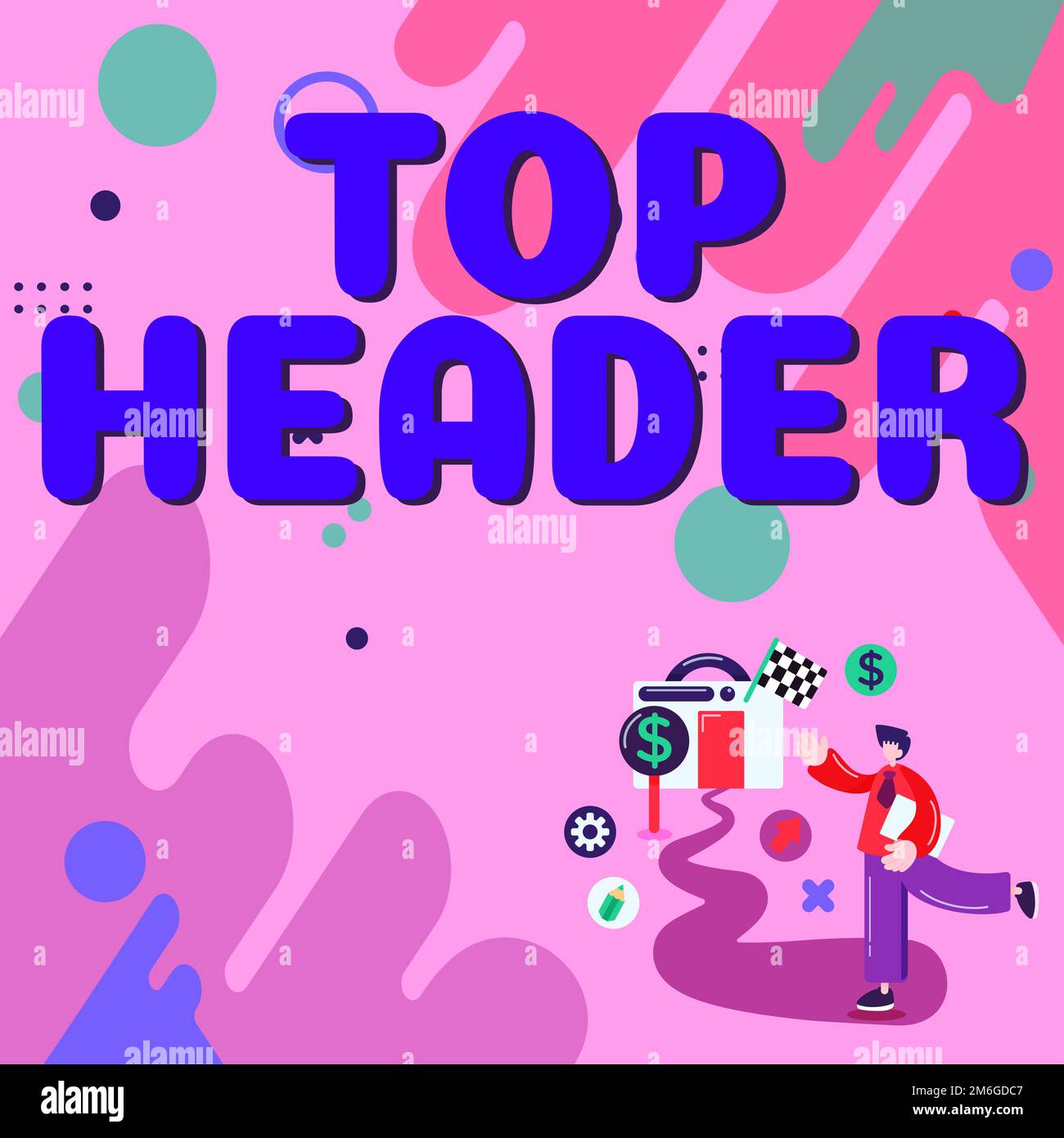 Hand writing sign Top Header. Word Written on text at the top of a page ...