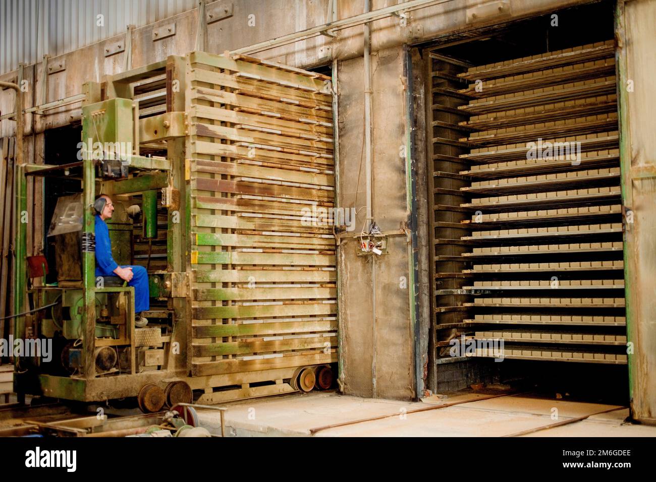 Drying room for the manufactured bricks from clay at a brick factory ...
