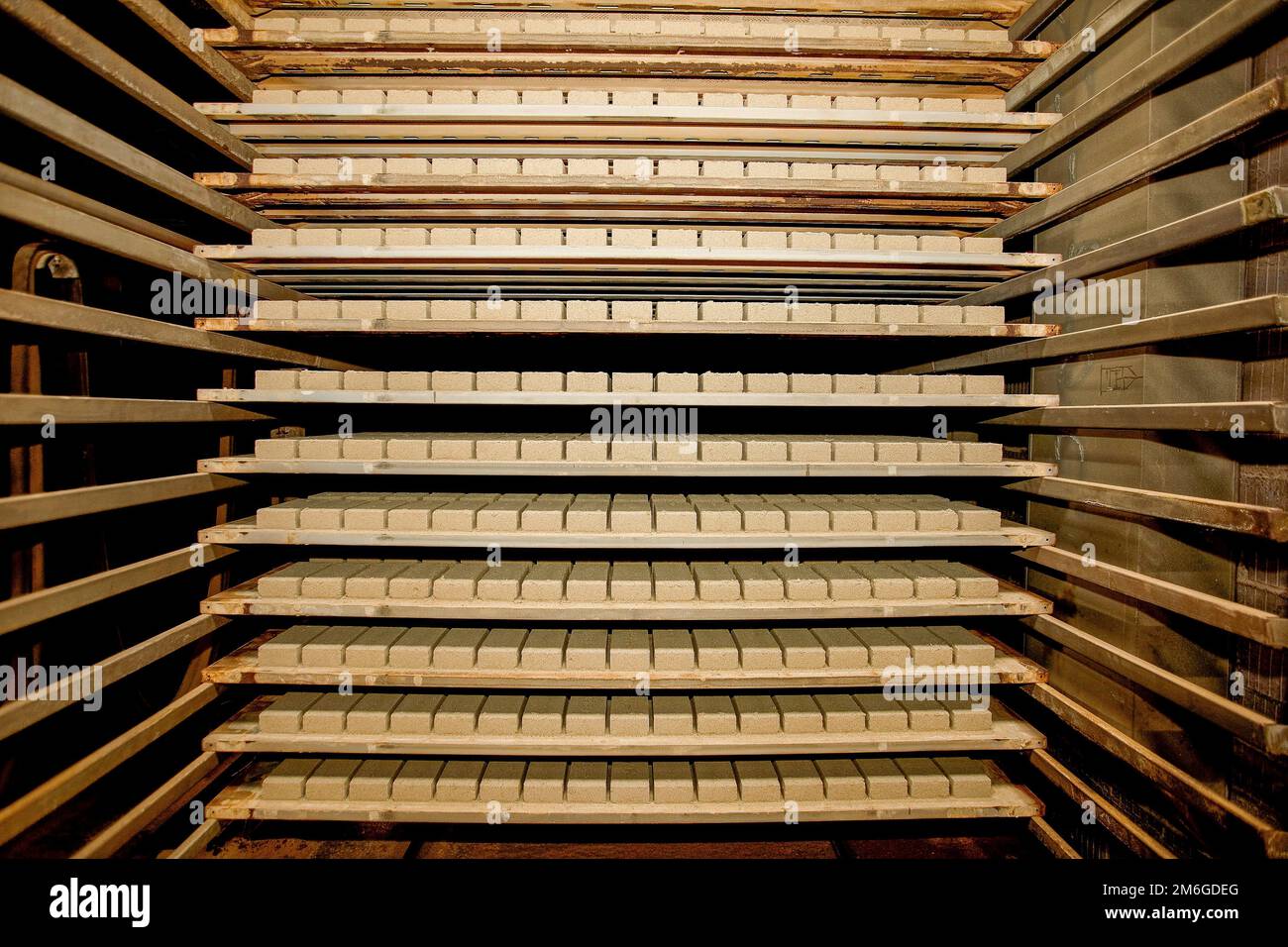 Drying room for the manufactured bricks from clay at a brick factory ...