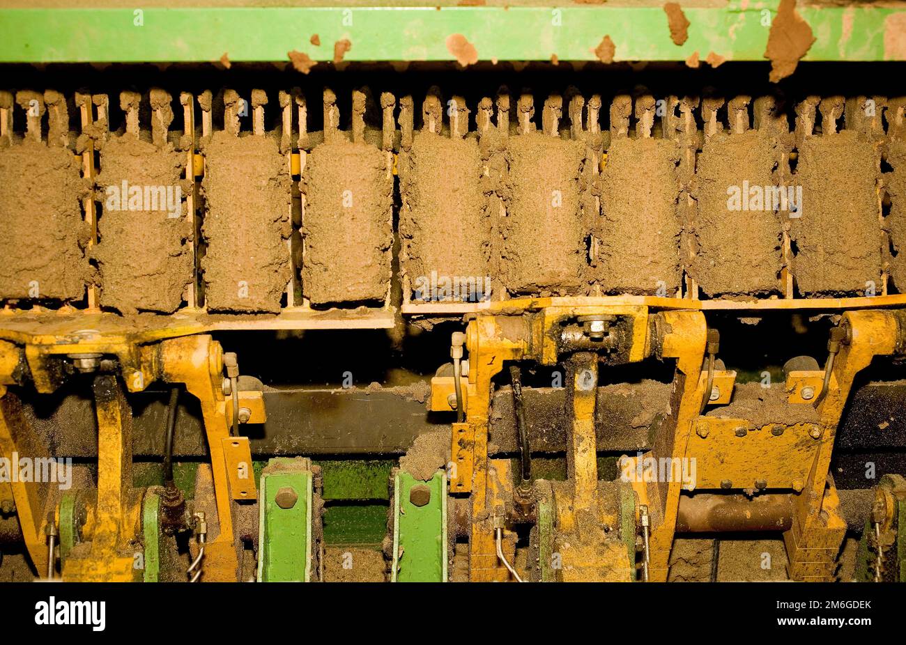 Brickworks or brick factory manufacturing bricks, from clay that are ...